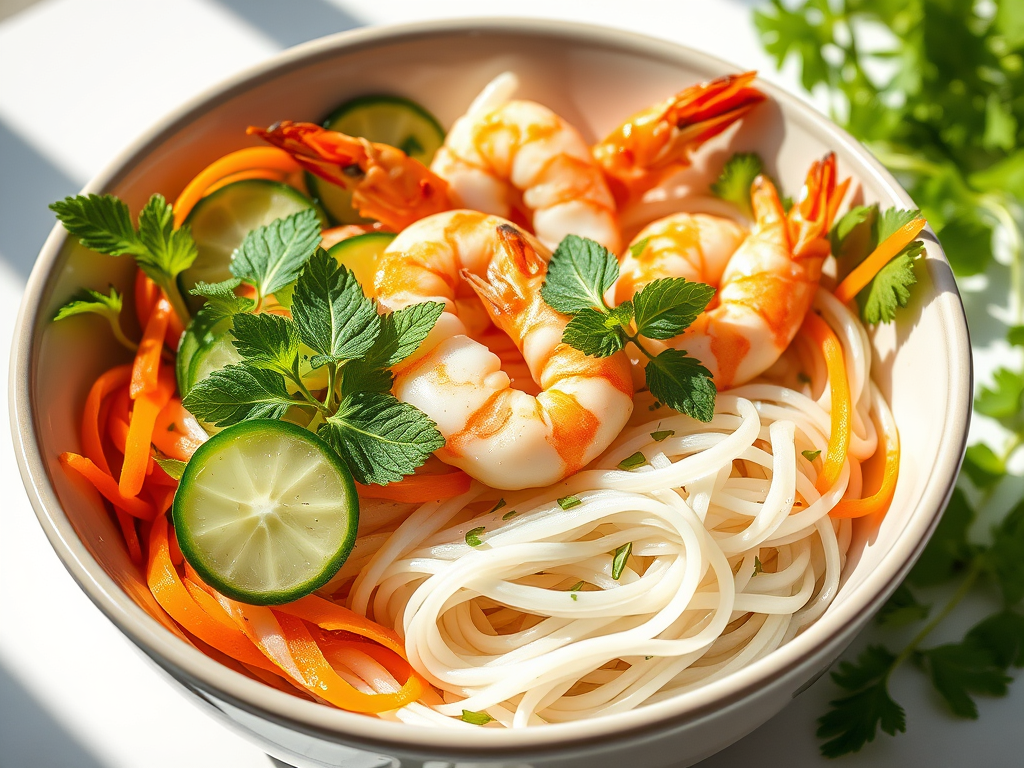 Prawn, Rice Noodle & Herb Bowl (Light & Fresh Summer Dinner) – Plan4One.com